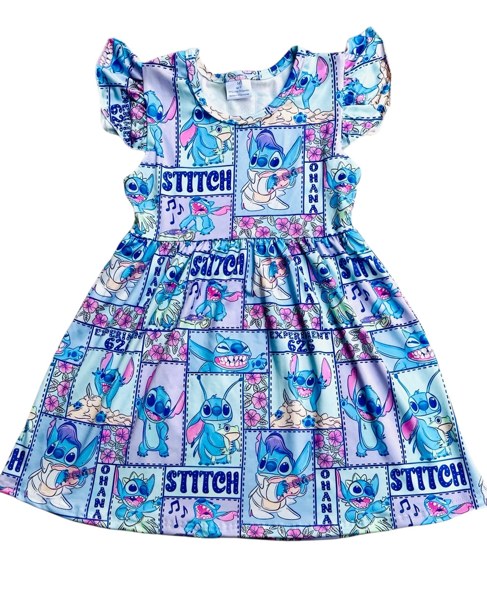 HCK EXCLUSIVE- Purple & Blue Sti*ch Flutter Sleeve Dress – Hill Country ...