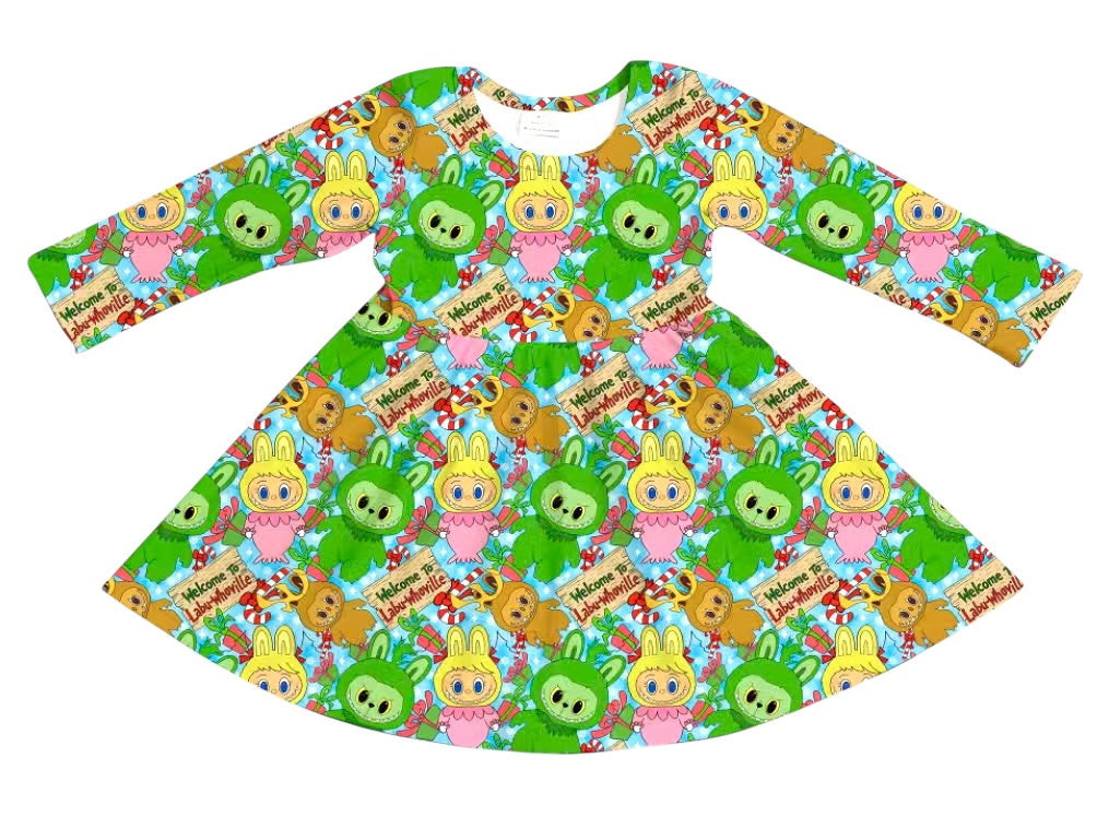 HCK EXCLUSIVE- Labub* Grinchy Long Sleeve Dress – Hill Country Kids ...